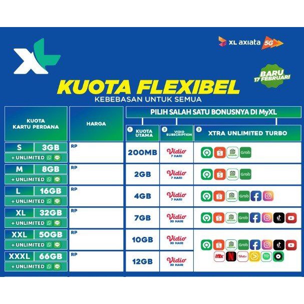 Jual Xl Xtra combo lite & combo flex M L XL XXL XXXL 2GB 3.5GB 6GB 11GB 21GB 31GB Injek dan ...