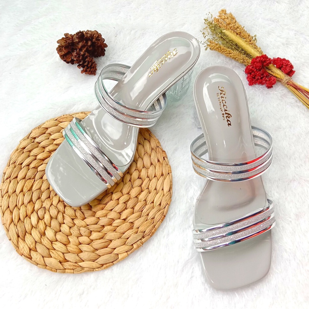 Jual Riccika - Sandal High Heels Wanita Hak Kaca Kristal Tinggi 5cm ...