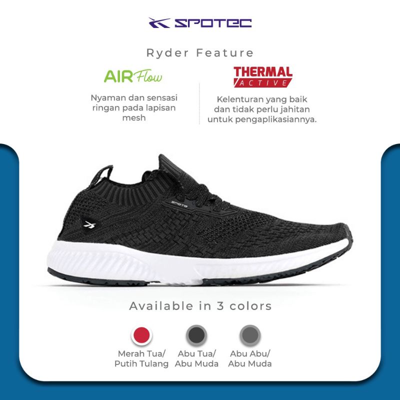 Jual SPOTEC Sepatu Running RYDER abu Tua-abu | Shopee Indonesia