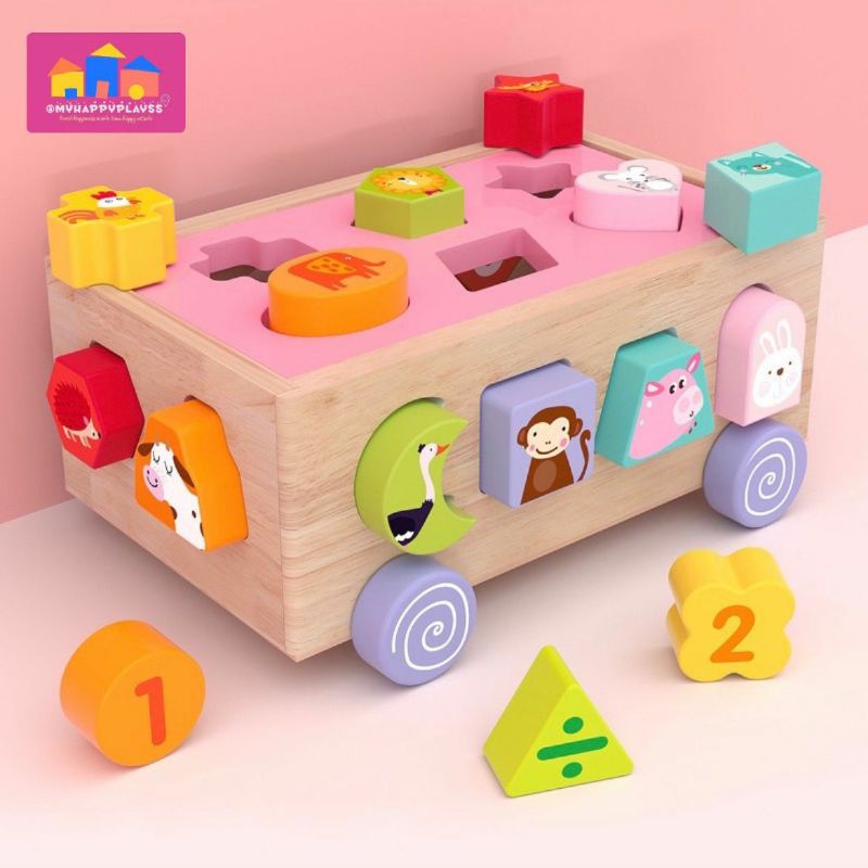 Jual WOODEN TOYS ANIMAL SHAPE MATCHING CAR COLOR WARNA WARNI KAYU BALOK ...