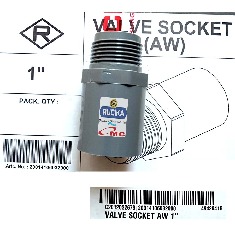 Jual Sambungan Pralon Valve Socket Aw Sock Sok Drat Luar 1 Inch RUCIKA ...
