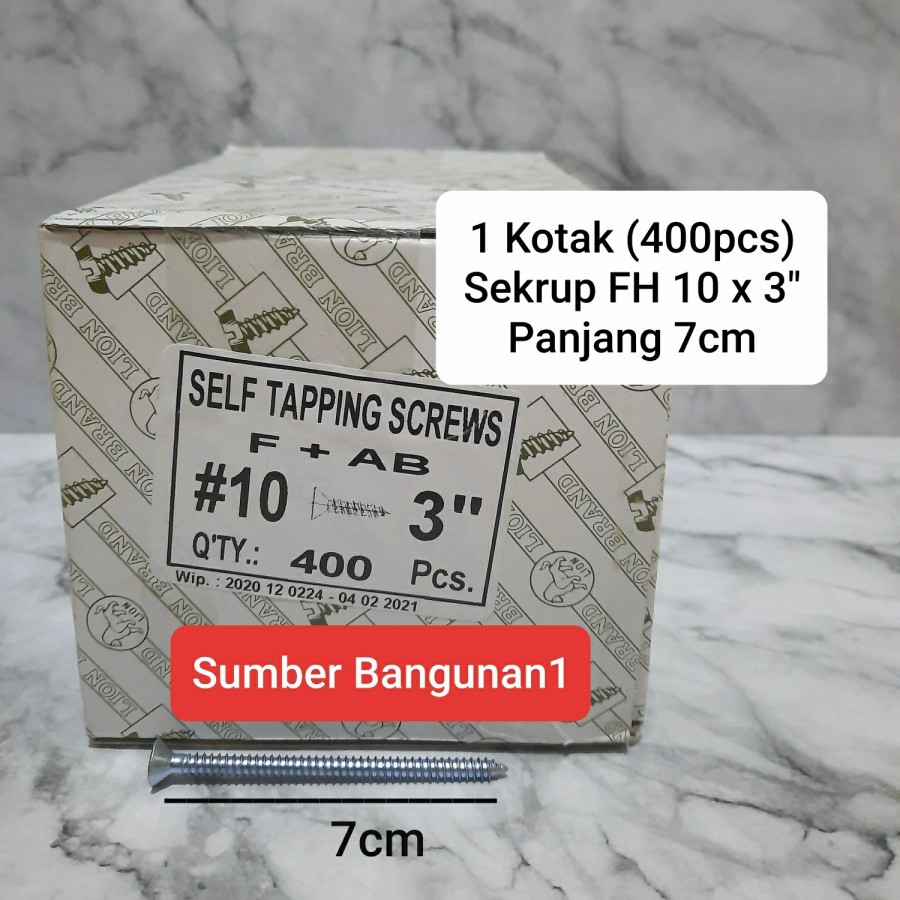 Jual Sekrup FH 10 x 3" (1 kotak) tapping screws 7 cm skrup putih ...
