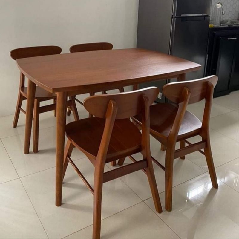 Jual SET MEJA MAKAN CAFE MINIMALIS 4 KURSI MODEL RETRO SIMPEL BAHAN KAYU JATI | Shopee Indonesia