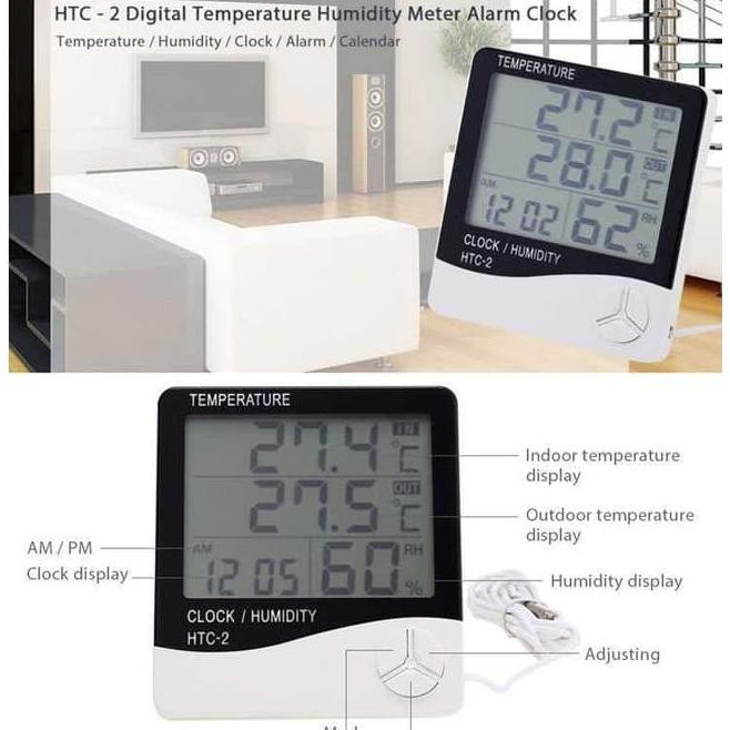 Jual Digital Thermometer Humidity Meter with Probe Digital Clock ...