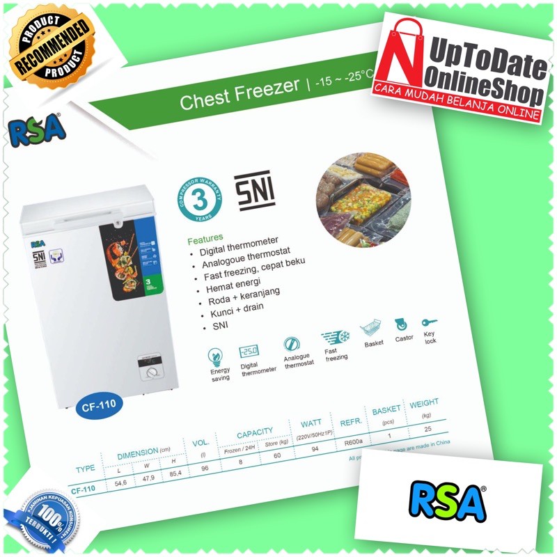 Jual CHEST FREEZER RSA CF110 CF-110 110 POWERFUL FREEZING 100L SUPER ...