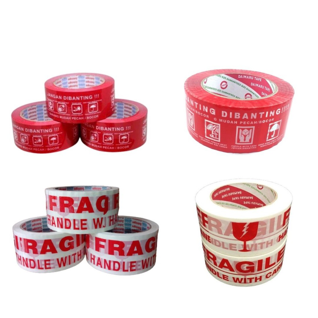Jual LAKBAN FRAGILE isolasi 48MM PUTIH solasi MERAH DAIMARU PECAH BELAH ...