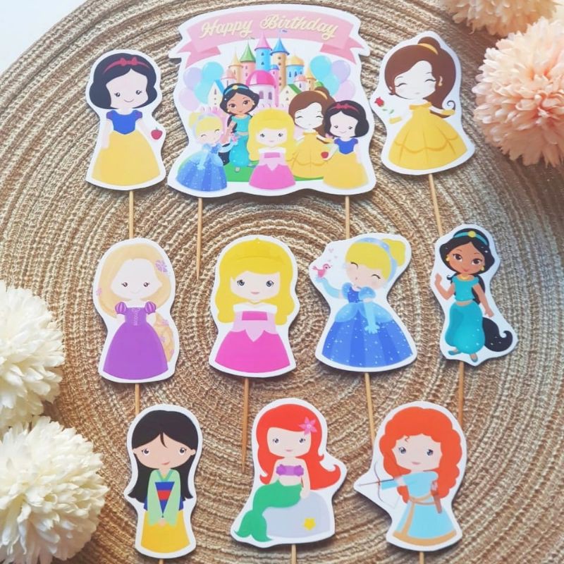 Jual Disney Princess Kawaii Birthday Cake Topper 1 Set Isi 10 Pc
