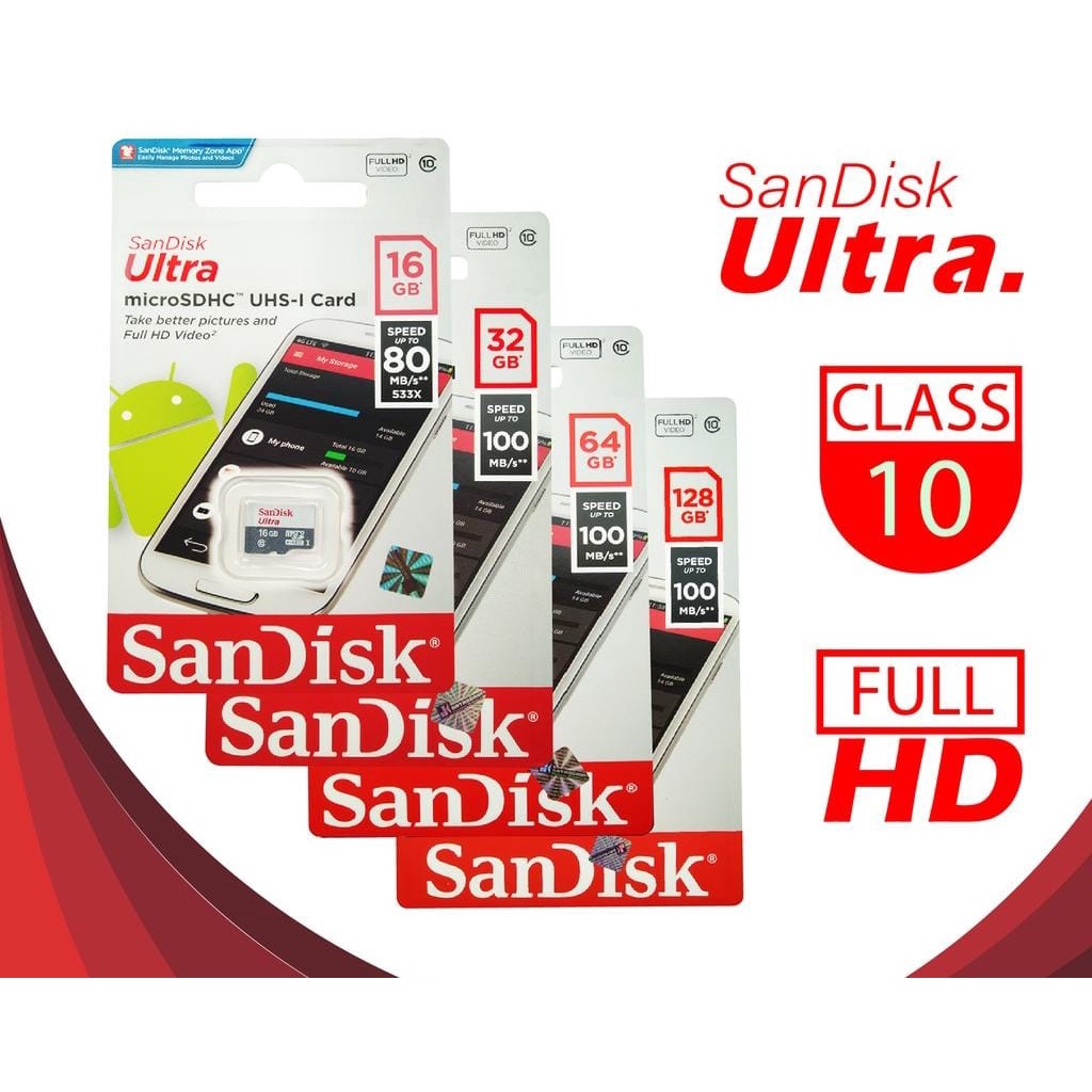 Jual SanDisk Ultra Micro SDXC 80MB/s / 100MB/s / Class 10 / 16GB 32GB 64GB 128GB MMC MicroSD ...