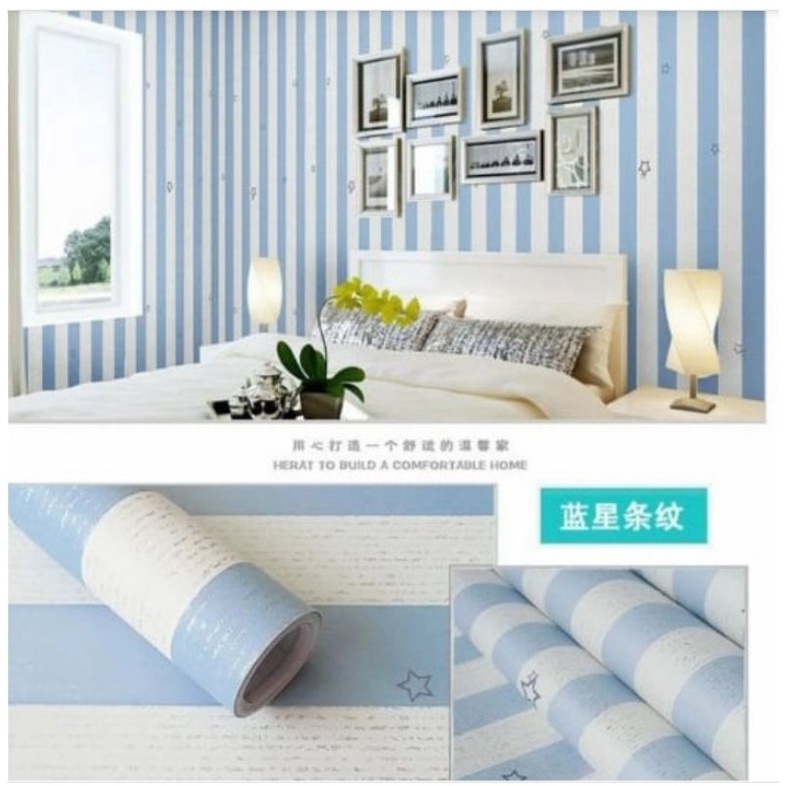 Jual WALLPAPER 45CM X 10M || STIKER DINDING MOTIF BINTANG SALUR BLUE WHITE | Shopee Indonesia