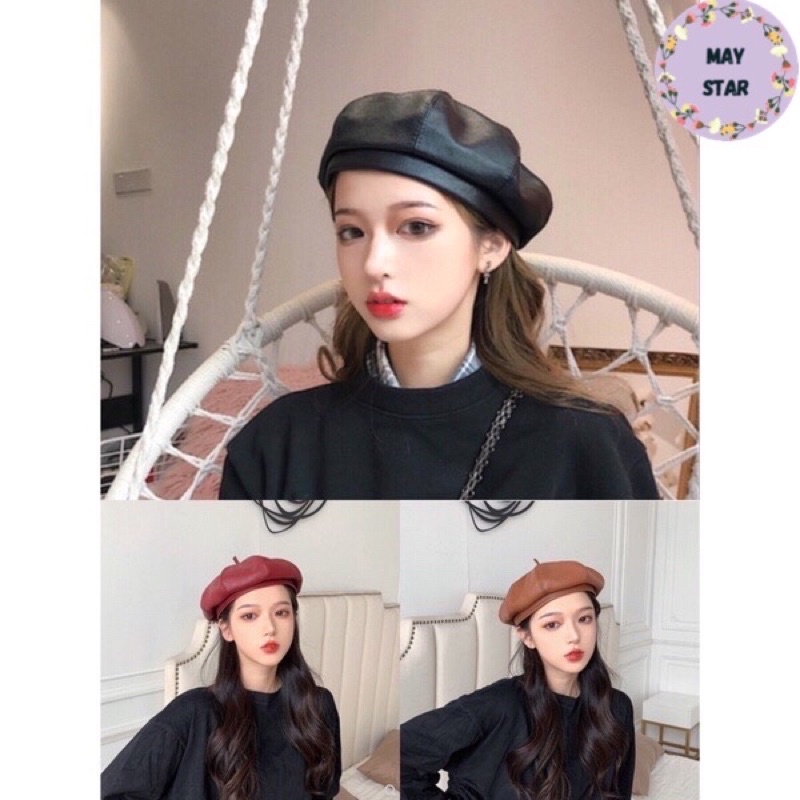 Jual Topi beret mangaka komikus kulit imitasu pu leather korea wol ...