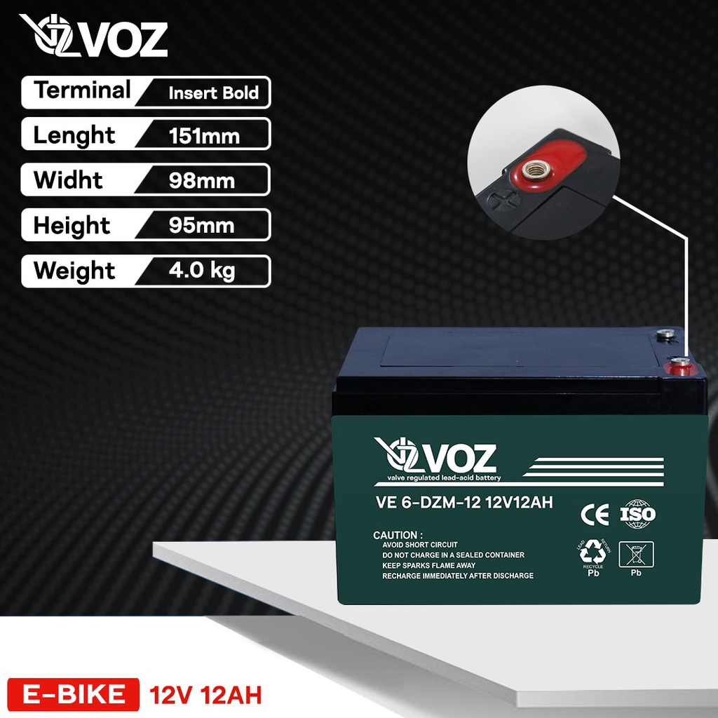 Jual Aki Sepeda Listrik 12V 12Ah - Voz Baterai Kering E-Bike 12V 12Ah ...