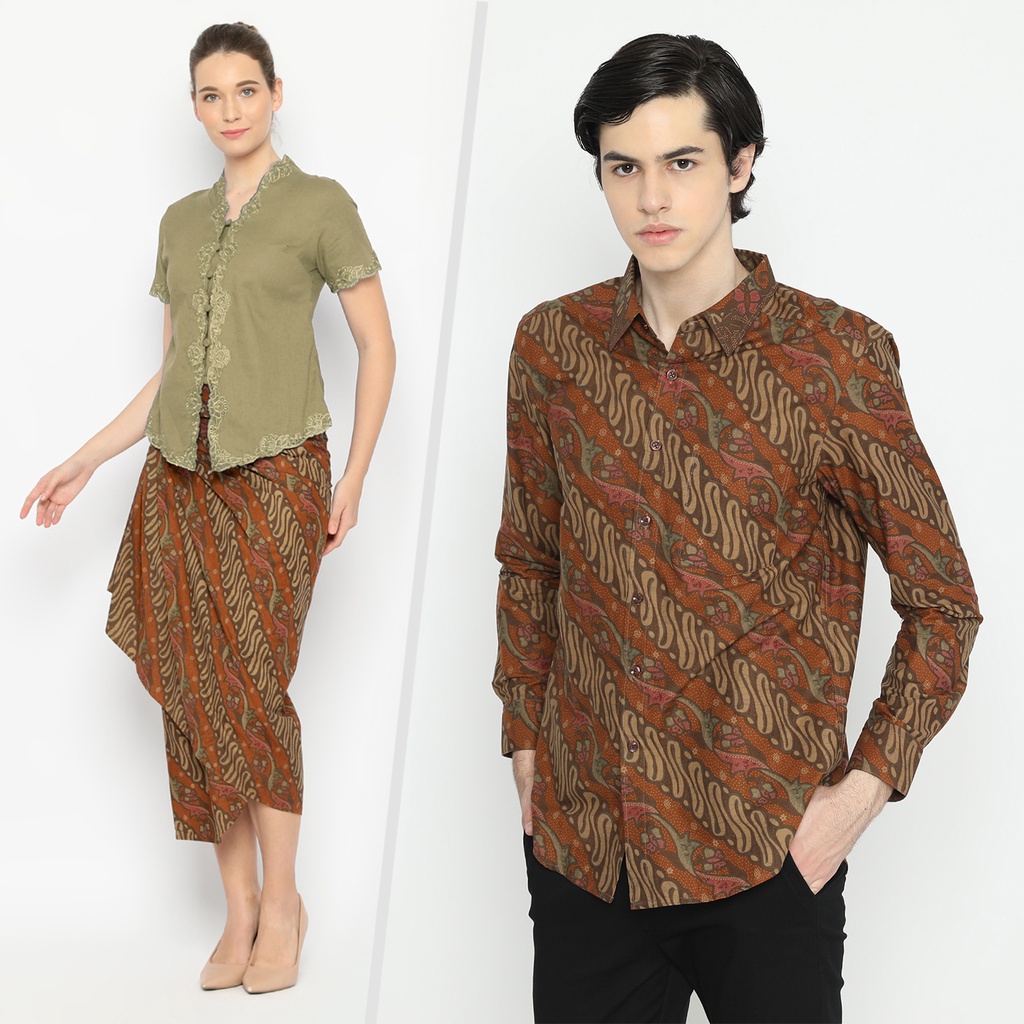 Jual BATIK COUPLE MODERN Kemeja Rok Lilit Instan Batik Pria Lengan Panjang Premium Motif Parang ...
