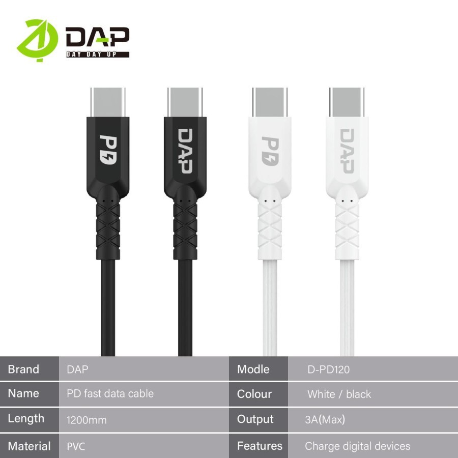 Jual Kabel DAP D-PD120 Power Delivery Type C To Type C PD30W | Shopee ...