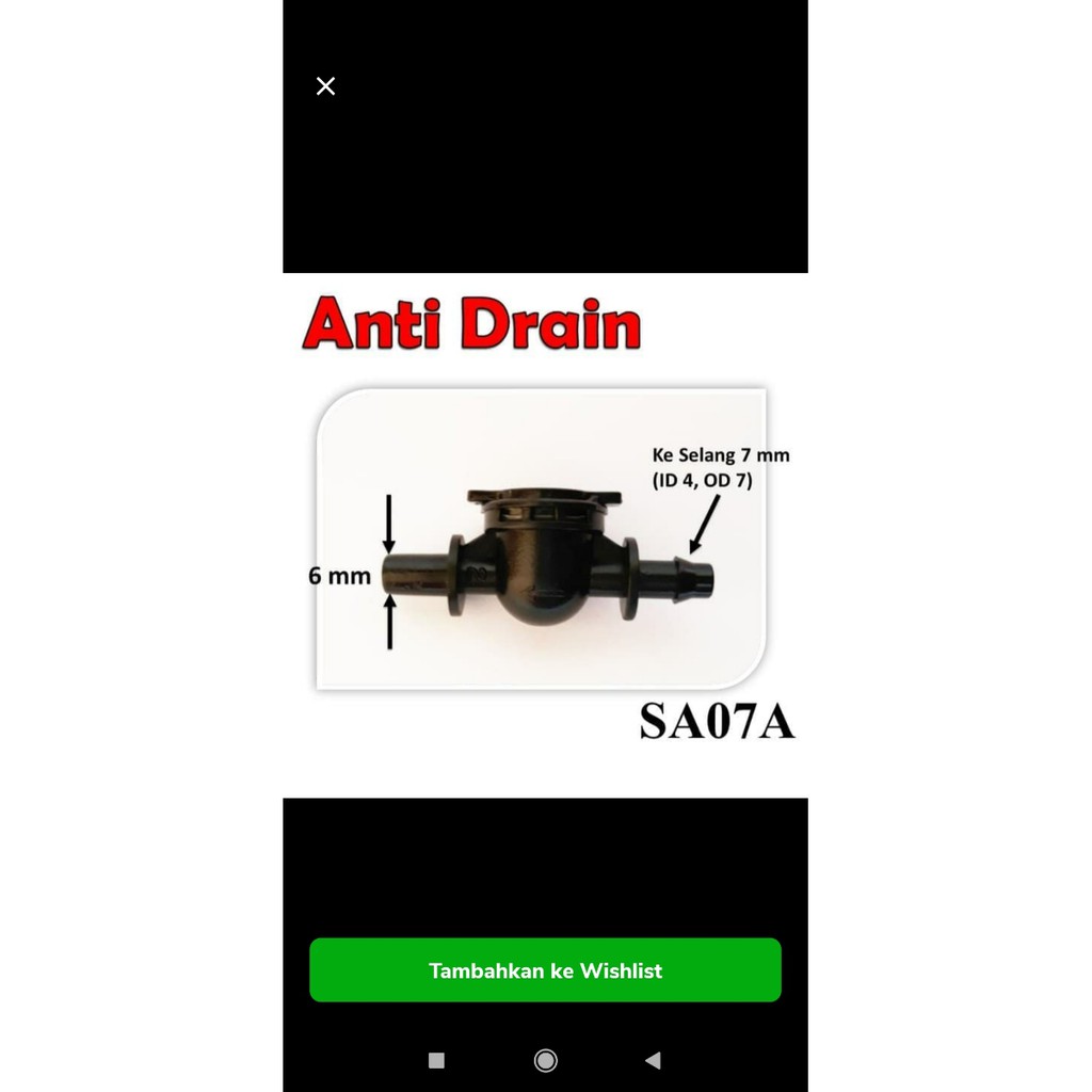 Jual anti Drain Drainage Valve Anti Tetes untuk Mist nozzle 6 mm Fogger ...