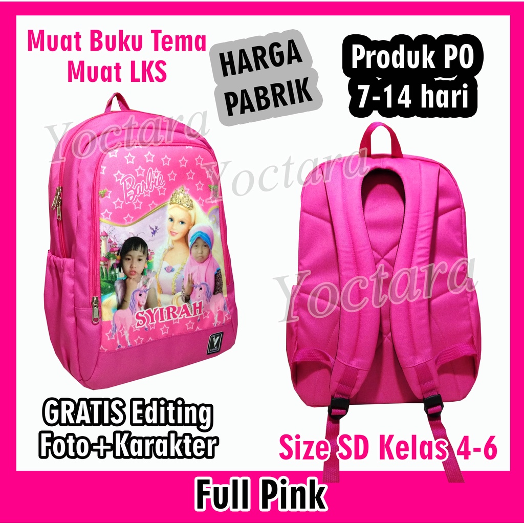 Jual Yoctara T40+ | Tas Anak Pakai Foto Nama Karakter Barbie Tas SD ...