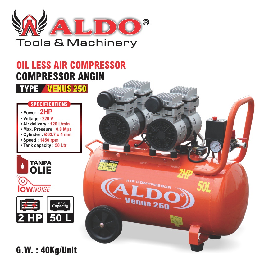 Jual Mesin Compressor Tanpa Oli Type : Venus 250 Merk ALDO | Shopee ...