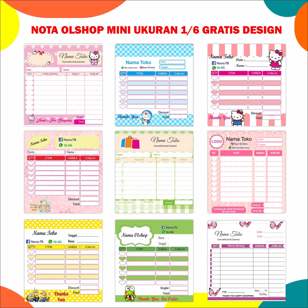 Jual nota olshop custom murah cocok untuk usaha online shop / nota ...