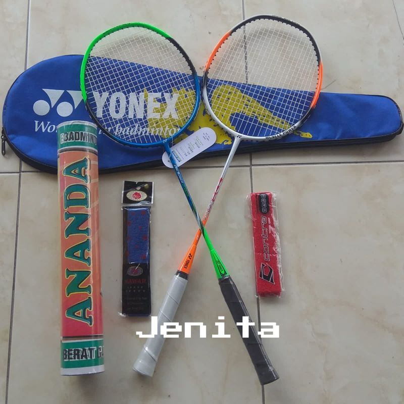 Jual Raket Badminton paket komplit terbaru isi 2 raket, 2 girp, 1 kok ...