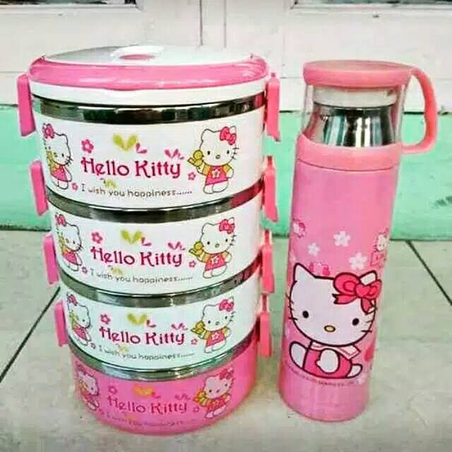 Jual Rantang set karakter+termos mini hello kitty | Shopee Indonesia