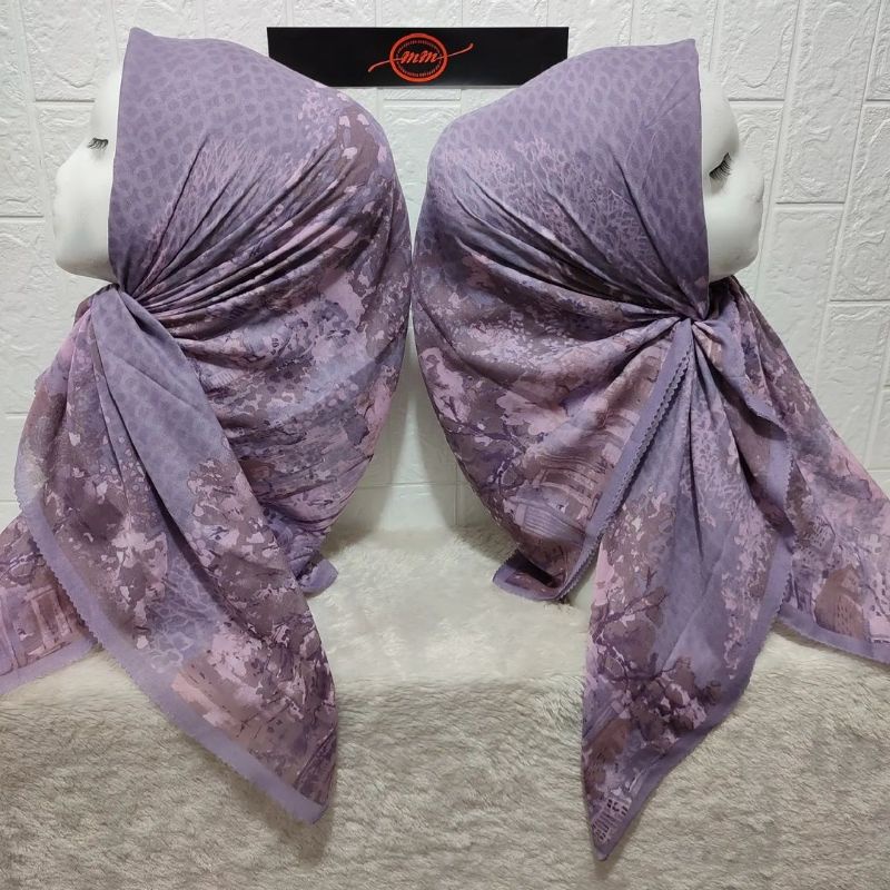 Jual HIJAB SEGI EMPAT VOAL MOTIF NEW YORK UNGU KERUDUNG JILBAB TERLARIS ...