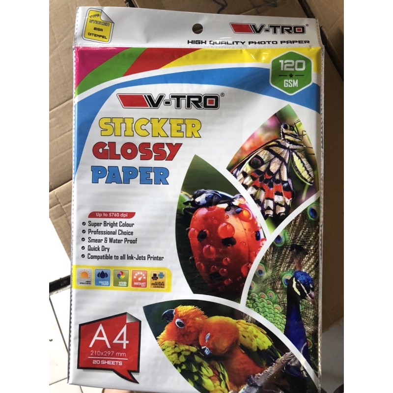 Jual glossy sticker paper a4 120 gsm isi 20 vtro | Shopee Indonesia
