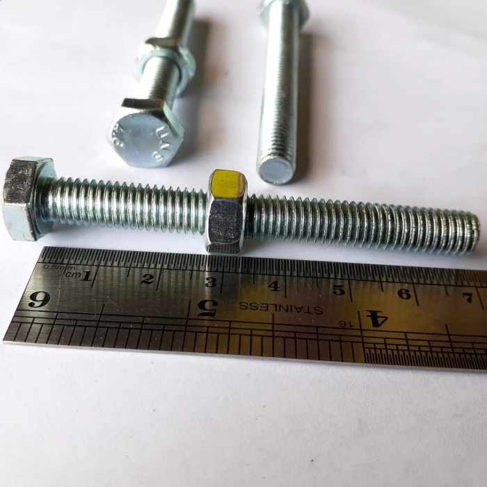 Jual M8X70 (7 CM) BAUT MUR HEXAGON PUTIH FULL DRAT BMP M8 X 70 PANJANG 7 CM DIAMETER BODY 8MM ...