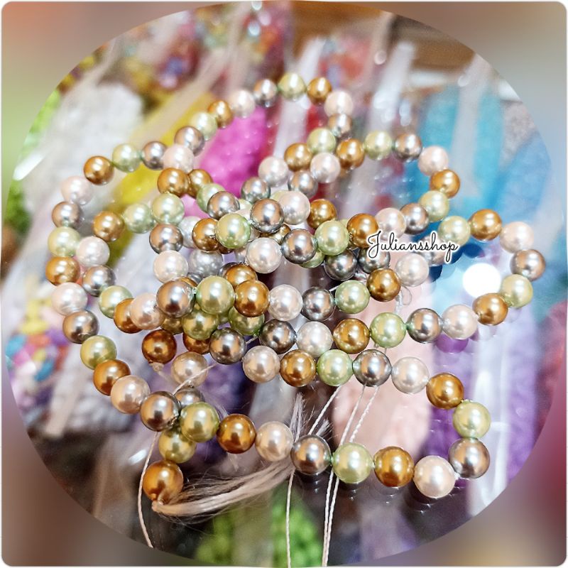 Jual [1 STRING] Manik 6mm Mote Mutiara Shell Warna Warni isi 60 Butir ...