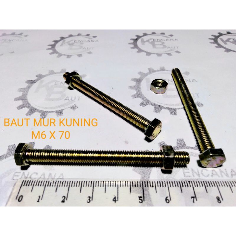 Jual Baut Mur M6 X 70 Kuning Kunci 10 Panjang 7 cm | Shopee Indonesia