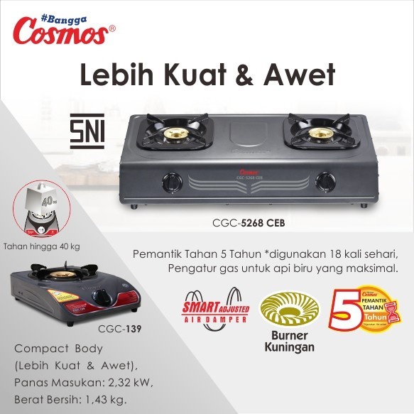 Jual Kompor gas Cosmos 2 Tungku CGC-5268 CEB | Shopee Indonesia