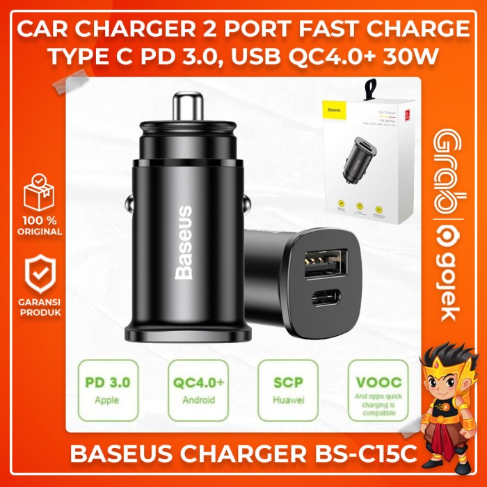 Jual BASEUS Car Charger Mobil 30W Type C PD 3.0 USB Fast Charging 4.0 ...