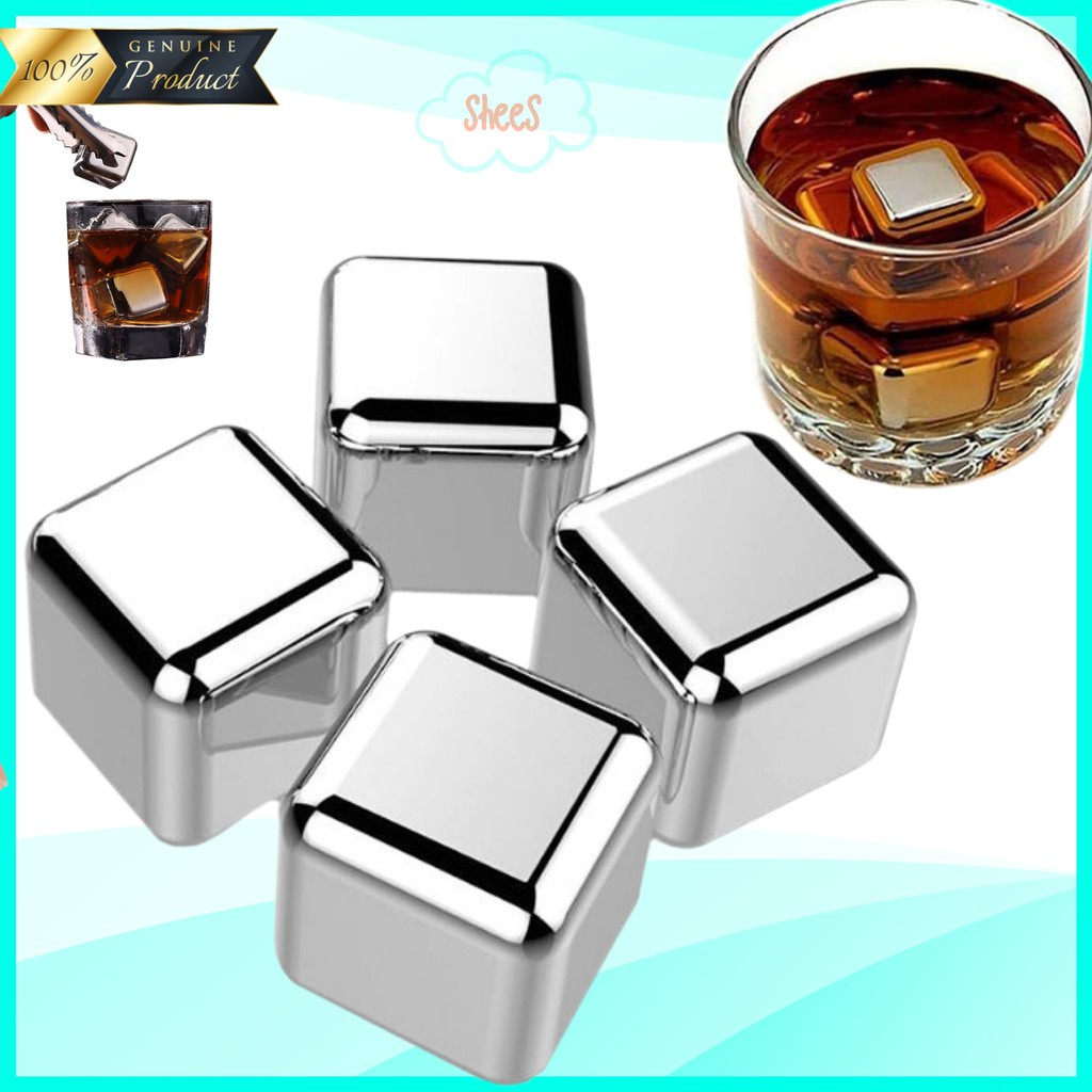 Jual r3w |CUBE| Es Batu Stainless Steel Besi Reusable Isi 4-Pcs Ice ...
