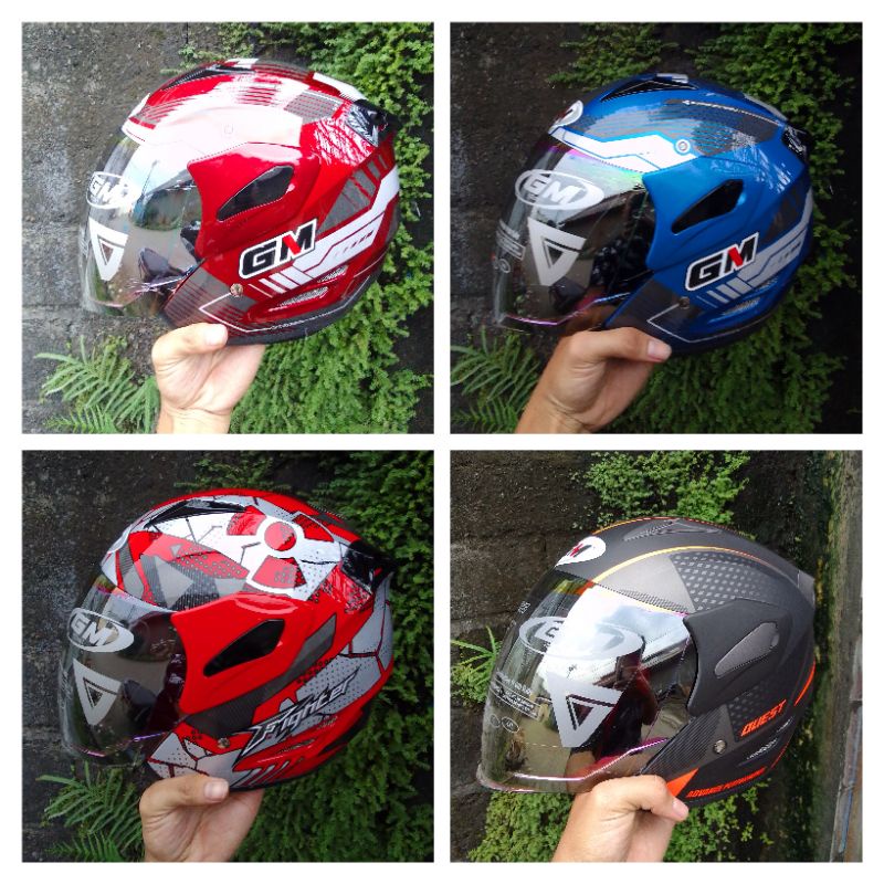 Jual Helm GM fighter motif / helm half face GM | Shopee Indonesia
