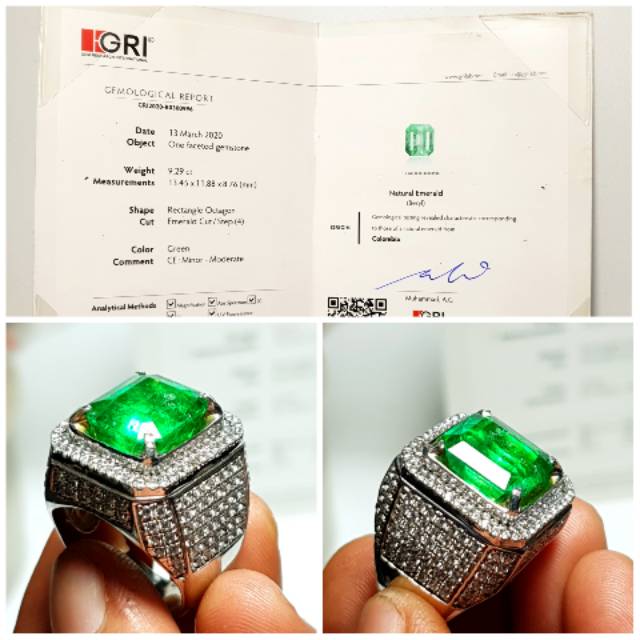 Jual Natural emerald beryl zambrud colombia sertyficate Gri ring perak ...