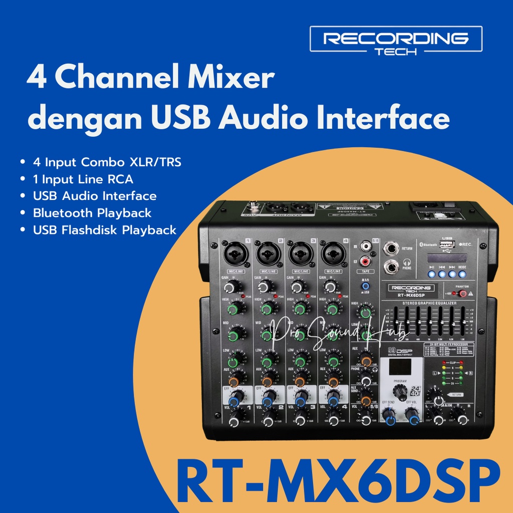 Jual Recording Tech RT-MX6 DSP RecordingTech Mixer 4 Channel Soundcard ...