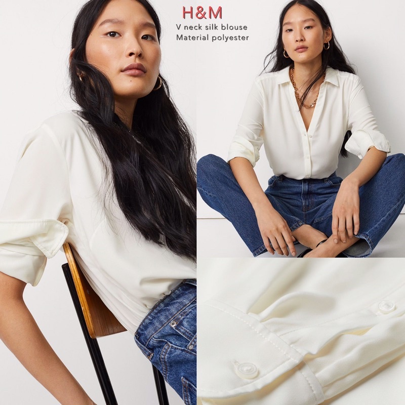 Jual HM Blouse Putih Wanita Oversized, Kemeja Putih Polos Lengan ...
