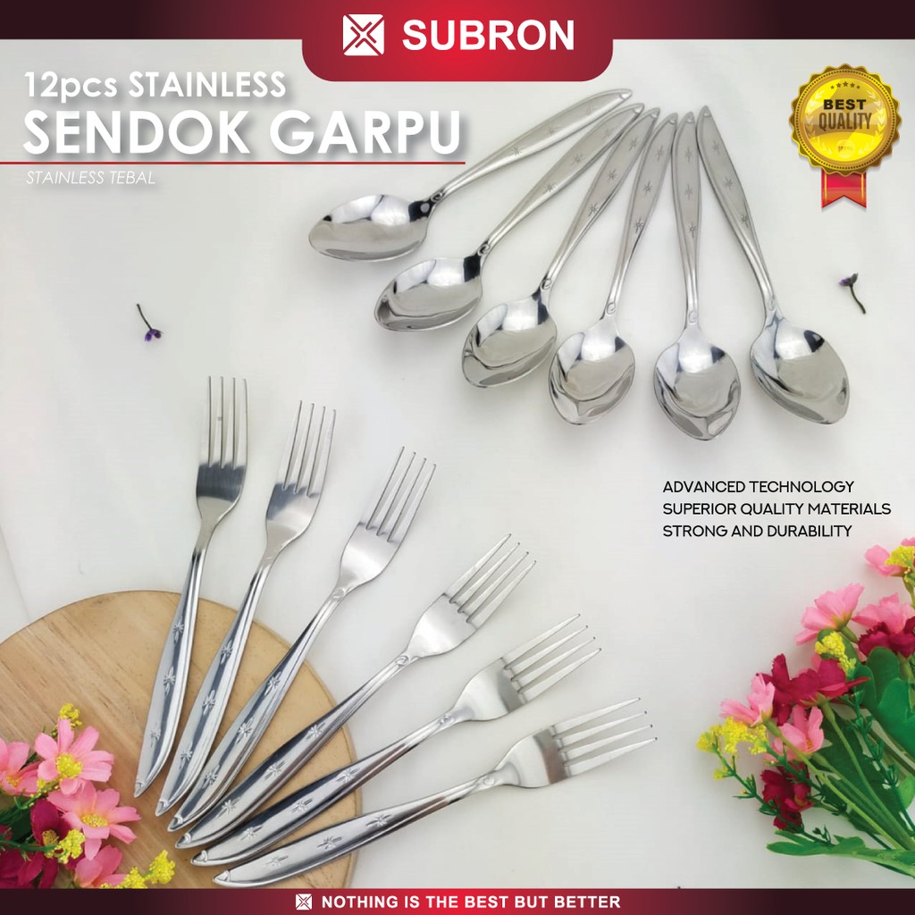 Jual SUBRON 12pcs sendok garpu tebal stainless steel spoon fork 18cm ...