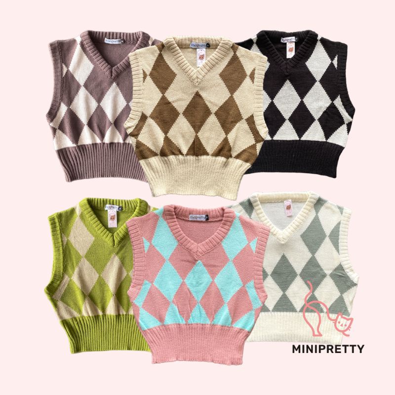Jual Rompi Rajut Crop Rachel / Argyle Vest Knit | Shopee Indonesia
