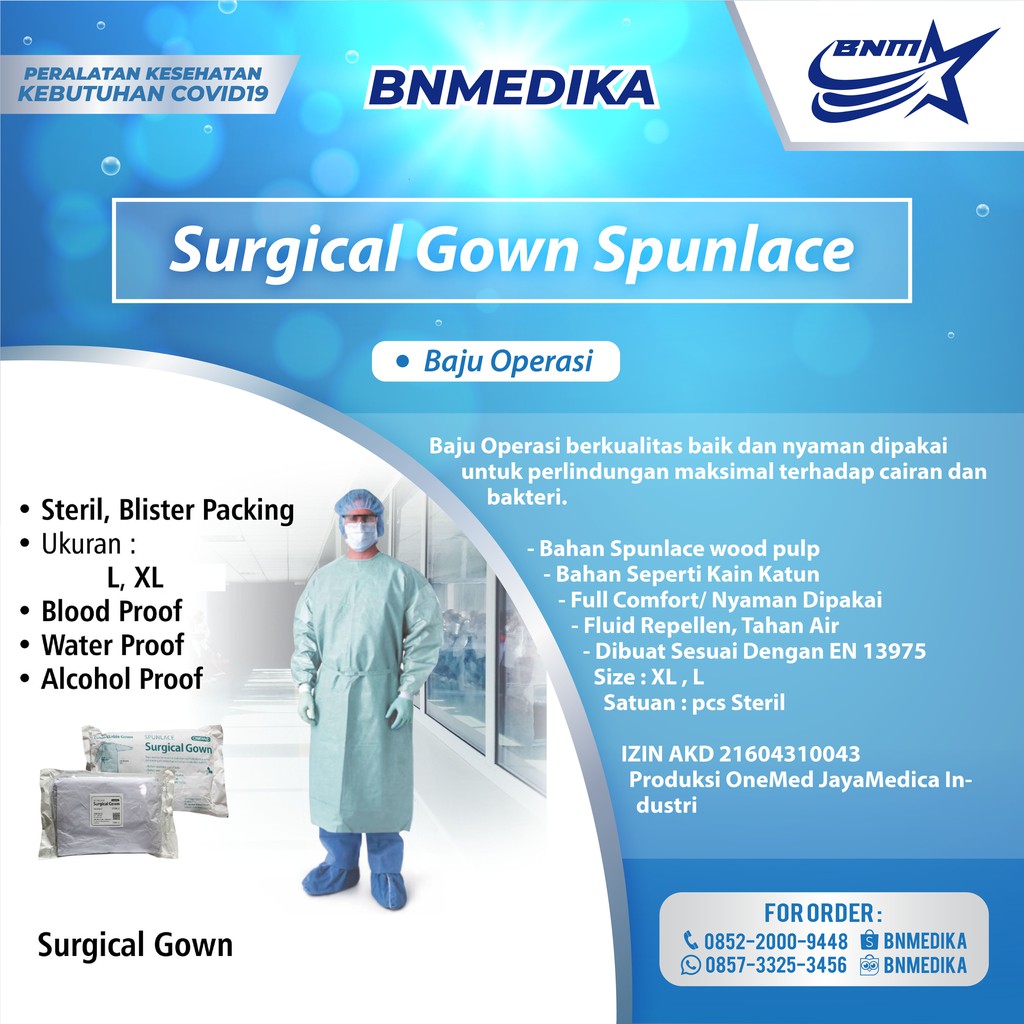 Jual SURGICAL GOWN SPUNLACE ONEMED IJIN EDAR KEMENKES RI MURAH SIZE L ...