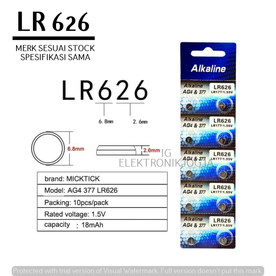 Jual Baterai Battery LR626 AG4 377 / LR 626 SR626SW 177 AG 4 Batre Jam ...