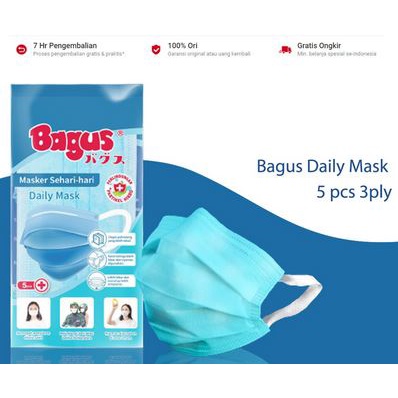 Jual ORIGINAL!! Bagus Daily Mask 3Ply Earloop / Masker 5 pcs Sesuai ...