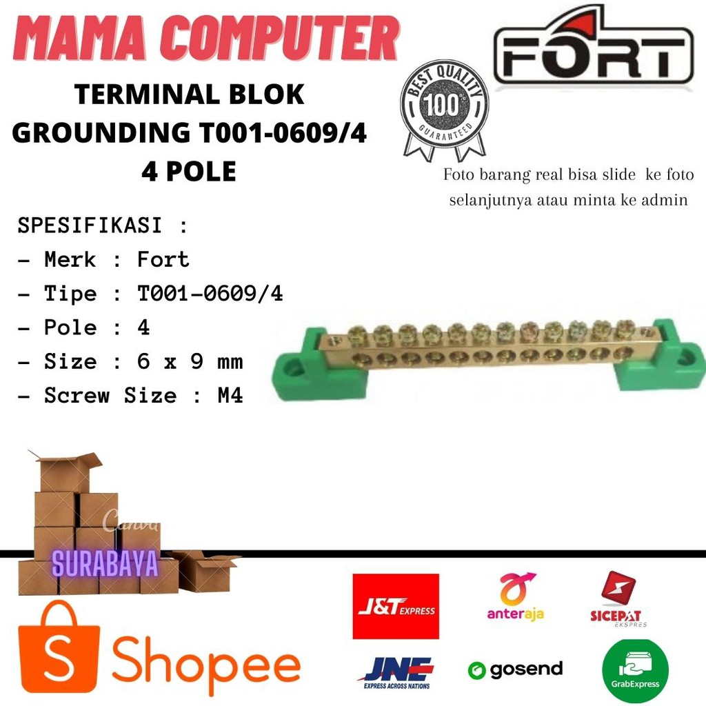 Jual Terminal Block Grounding T001-0609/4 4 POLE Gronding MERK FORT ...