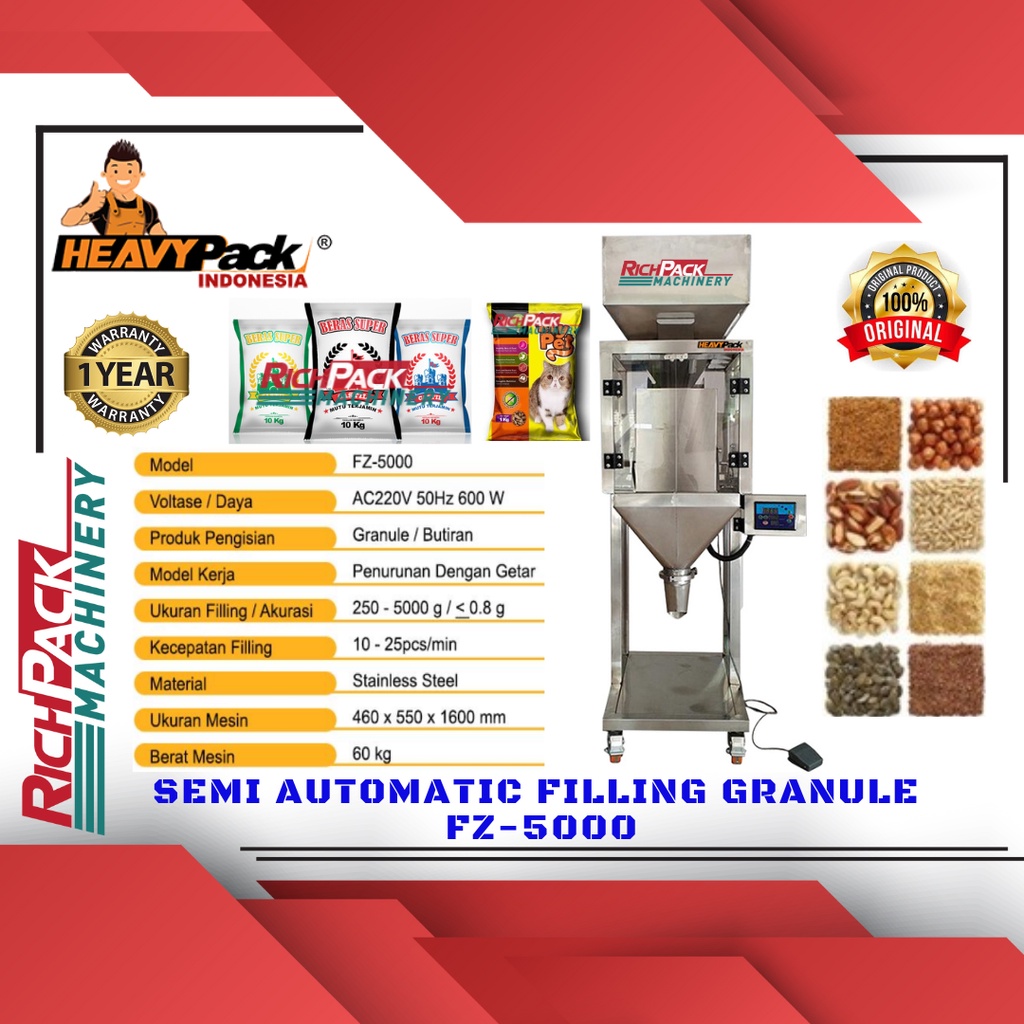 Jual HEAVYPACK FZ-5000 Mesin Penimbang Semi Otomatis Pengisi Powder dan ...