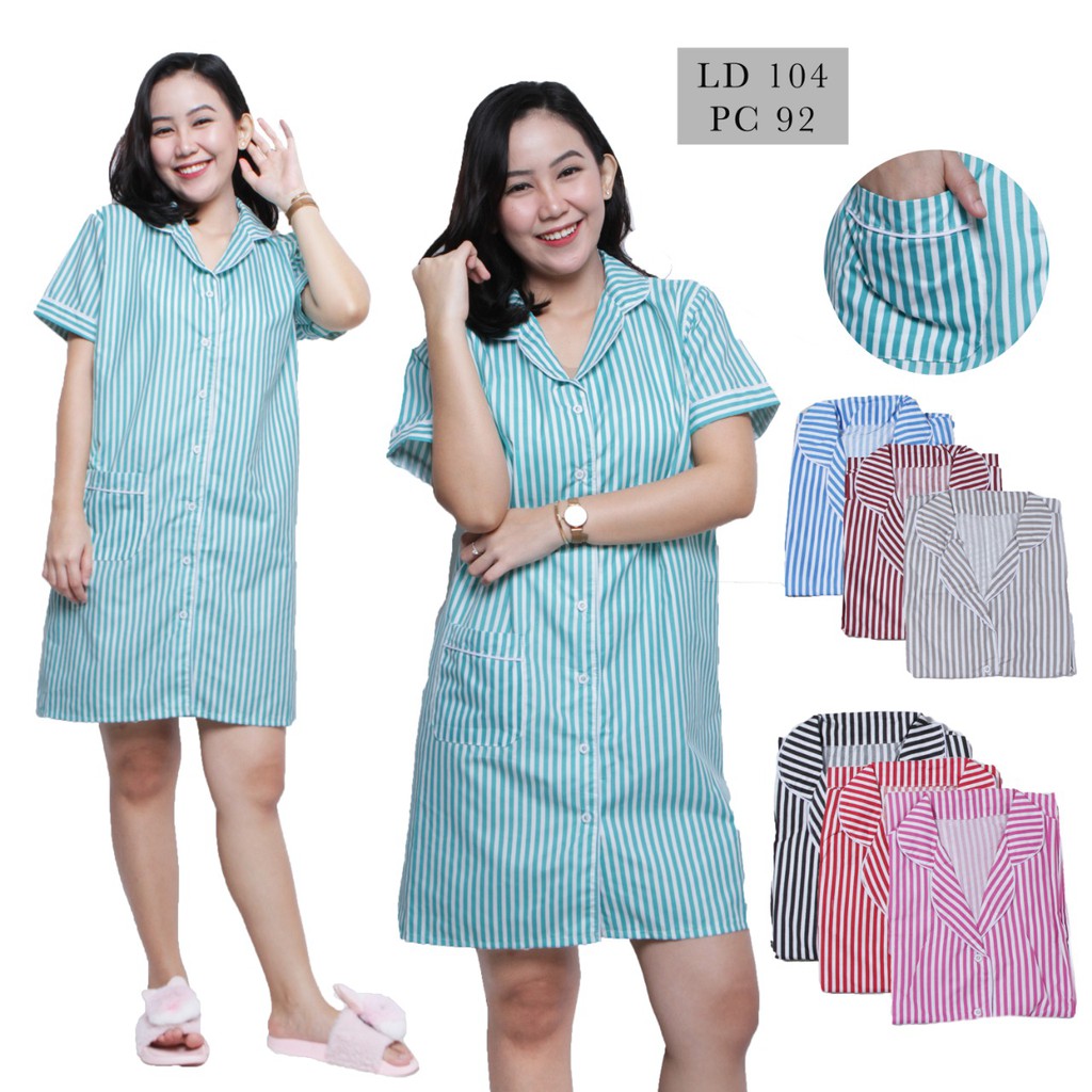 Jual JNV Piyama Daster Wanita Motif Salur & Polka - Baju Tidur Daster ...