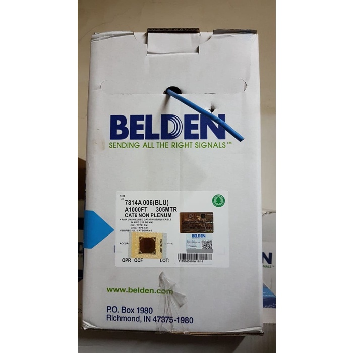 Jual Kabel Lan Belden UTP Cat6 7814A 006 blue / grey Original 305m ...