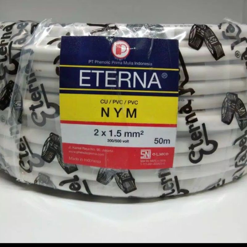 Jual NYM2x1,5 mm ETERNA @50mtr kabel listrik NYM 2x1,5 tembaga kawat SNI LMK CU | Shopee Indonesia