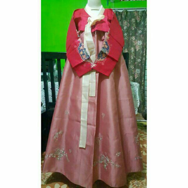 Jual Hanbok korea jeogori merah chima peach | Shopee Indonesia