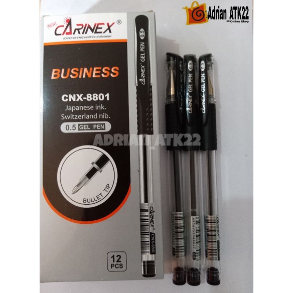 Jual PULPEN GEL PEN CARINEX || CNX-8801 WARNA BLACK|| 1 Pax isi 12Pcs ...