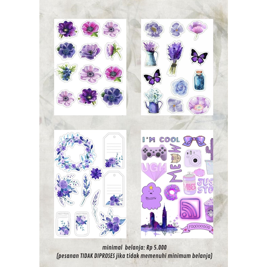 Jual purple theme sticker for phone/laptop/scrapbook journal (stiker ...