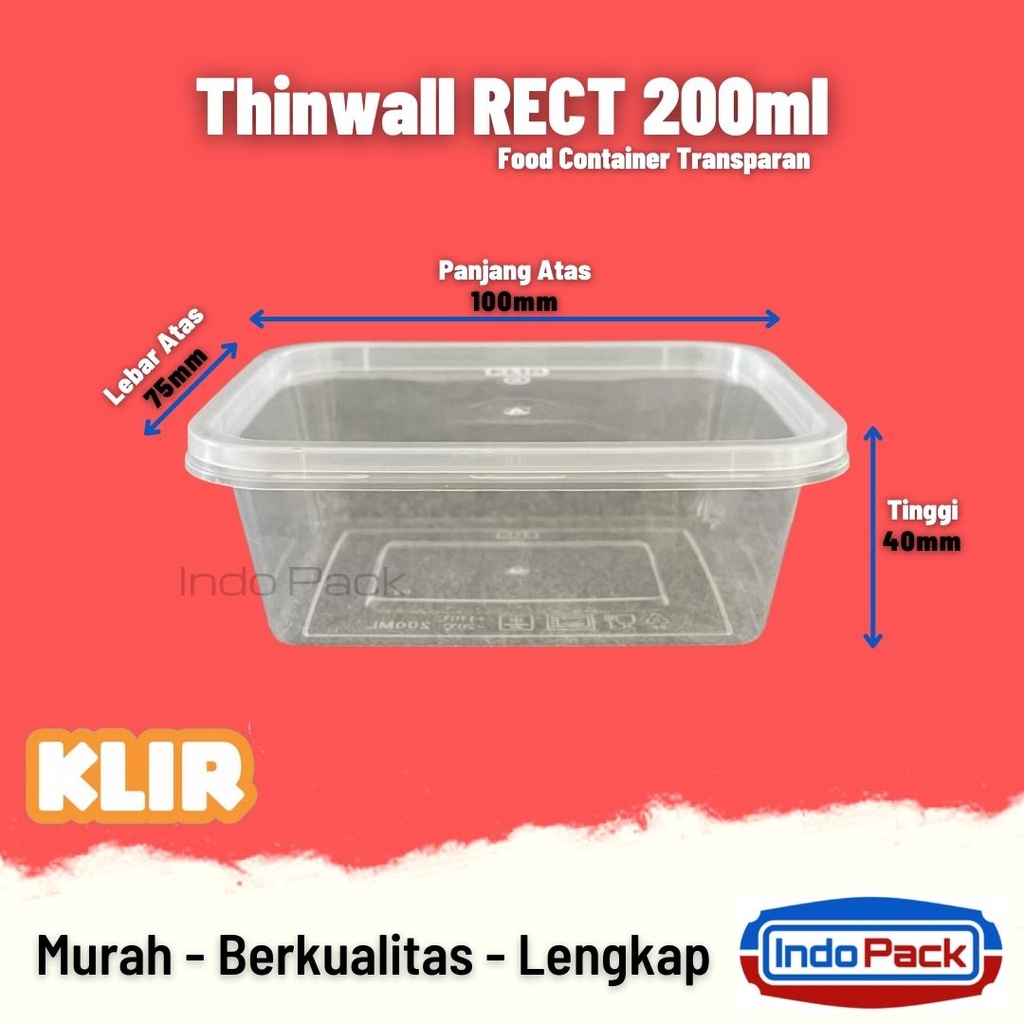 Jual Thinwall KLIR RECTANGLE 200ml / Kotak Makan @25 Pcs / Kotak Plastik | Shopee Indonesia