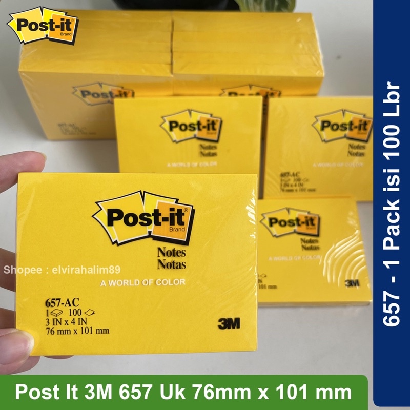 Jual Post It 3M 657 Memo Sticky Notes 76 mm x 101 mm (1PAD/Pack) isi ...